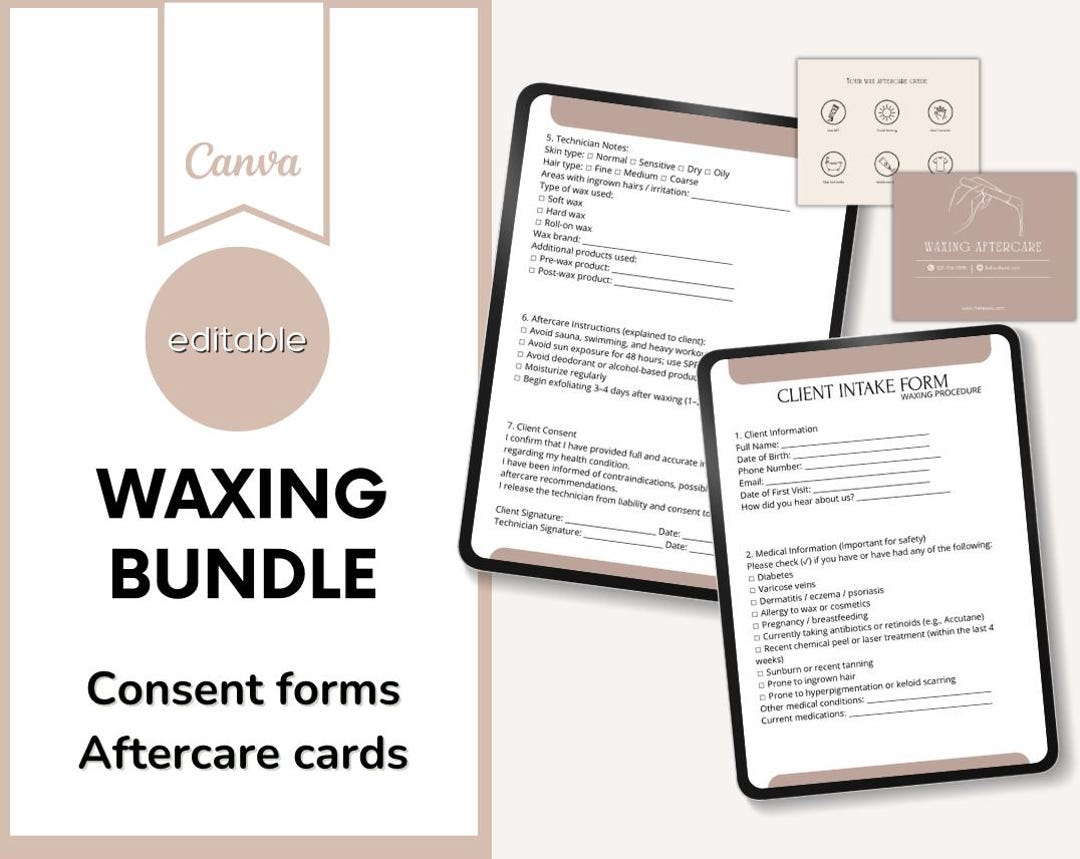 Waxing Consent Forms, Waxing Treatment Templates Bundle, Editable ...