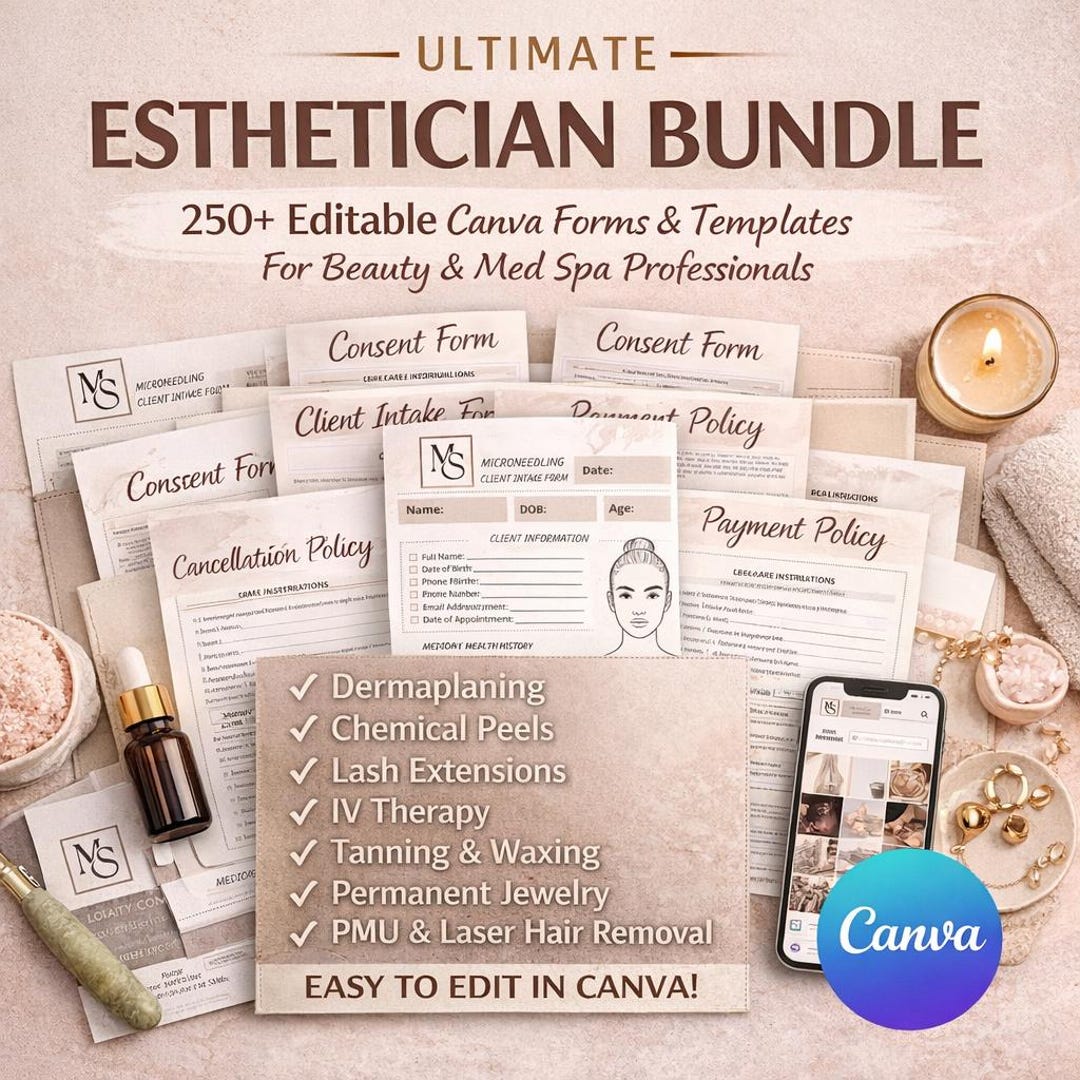 Esthetician Client Intake Forms Bundle | Editable Canva Templates ...