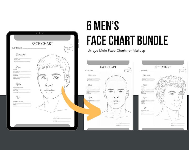Men’s Makeup Face Chart Bundle | Male Face Templates for Muas | Client ...