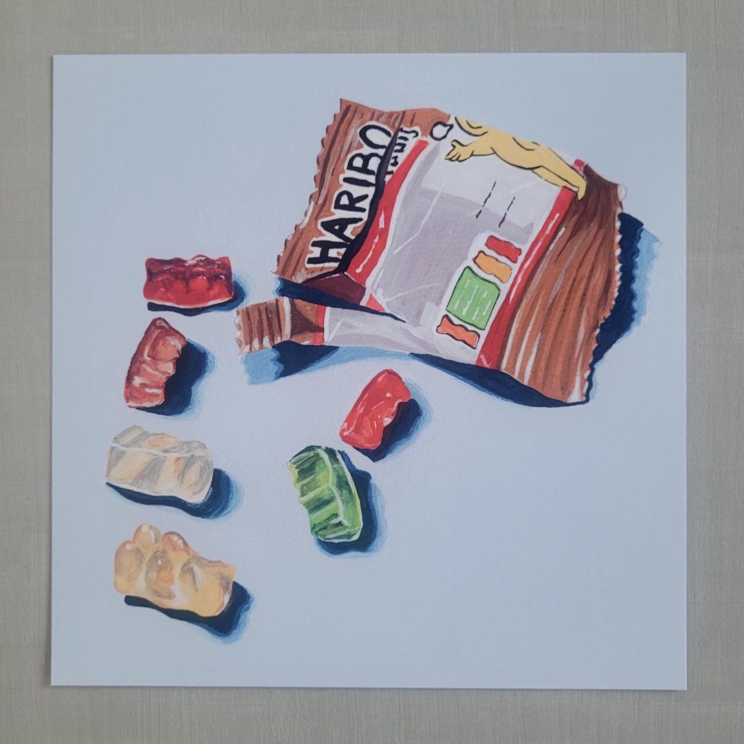 Gummy Bear Painting Art Print | Square 8 X 8 Inch Print, Gouache ...