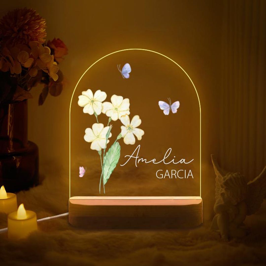 Personalized Birth Flower Name Night Light, Custom Flower Night Light ...