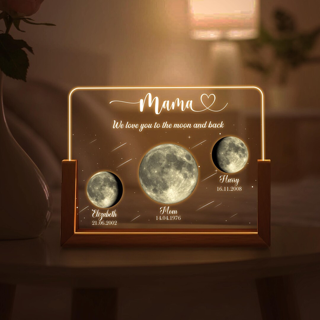 Personalized Moon Phase, Mom Moon Phase Lamp, Custom Night Light Moon ...