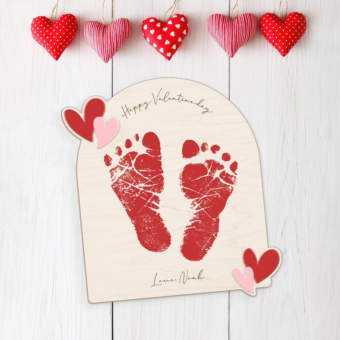 Personalized Baby Footprint Sign, DIY Wooden Footprint Sign, Valentine ...