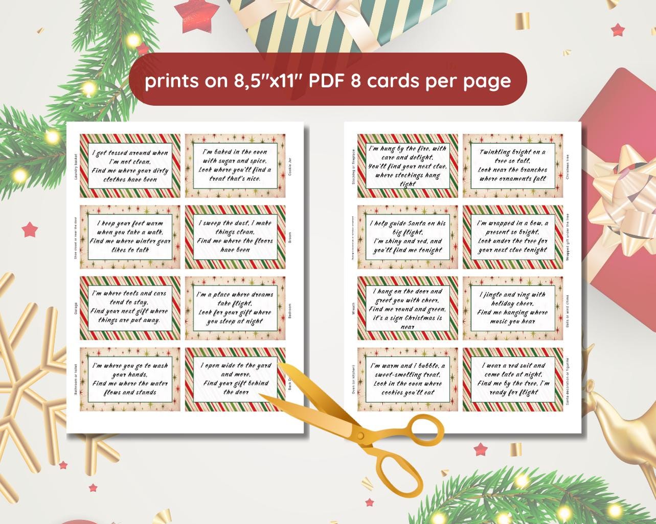 Christmas Scavenger Hunt Cards | Fun Treasure Indoor Clues | Riddle ...