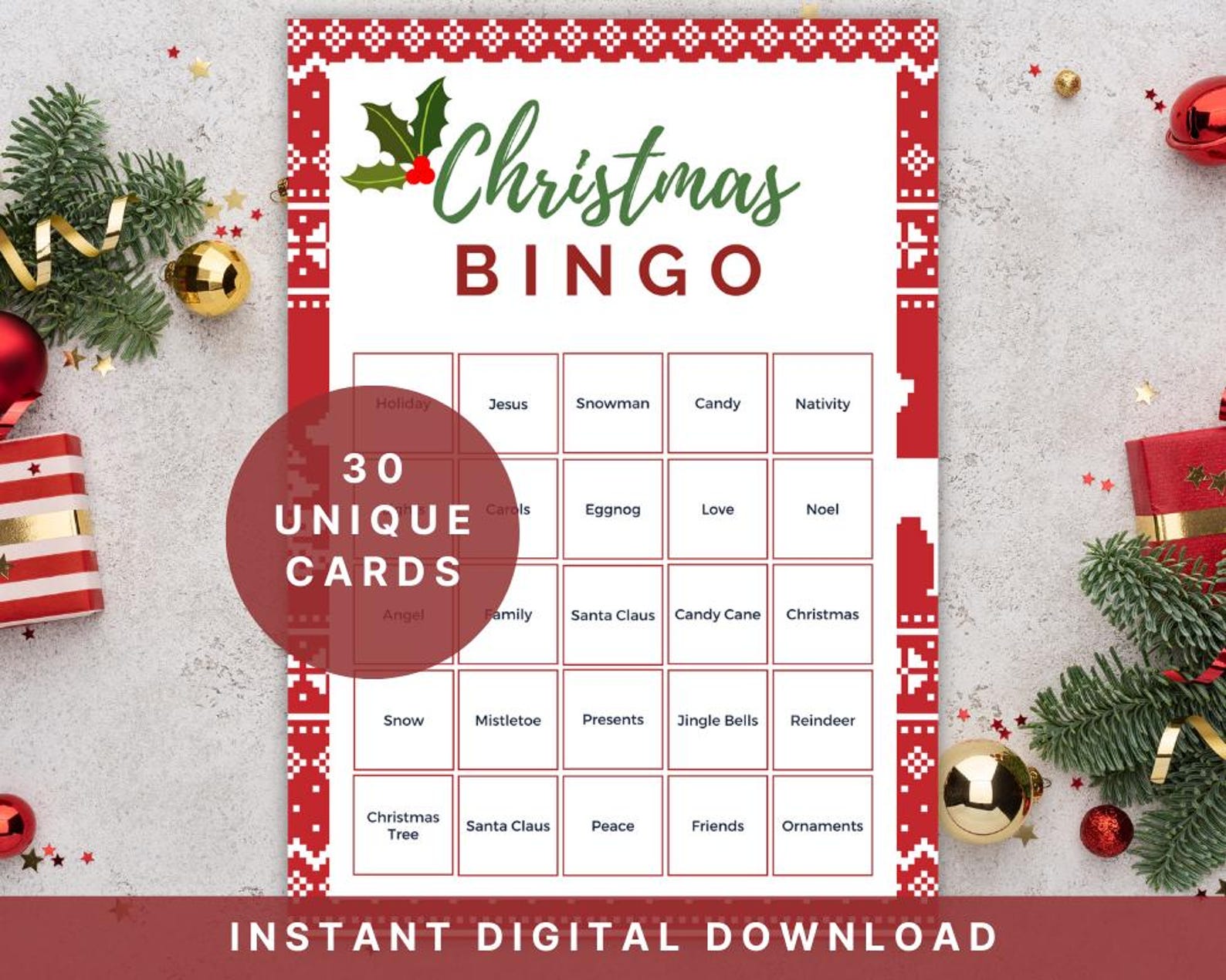 Christmas Bingo Printable Cards Festive- Perfect for Family Reunion ...