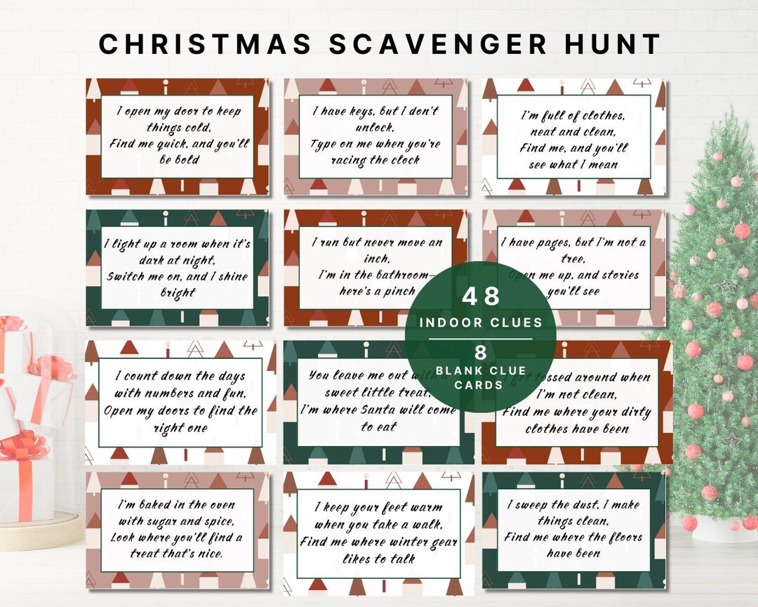 Christmas Scavenger Hunt Cards | Fun Treasure Indoor Clues | Riddle ...