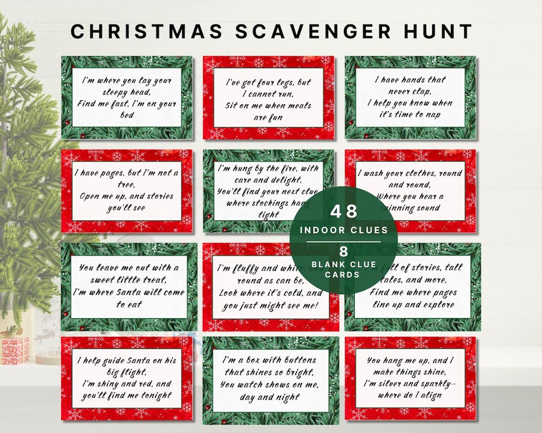 Christmas Scavenger Hunt Cards Fun Treasure Indoor Clues Riddle Gift ...