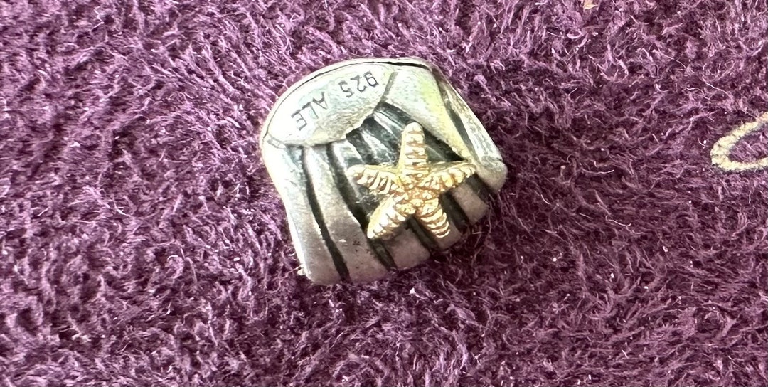 Authentic Pandora Sea Shell Sterling Silver and 14k Gold Starfish Two ...