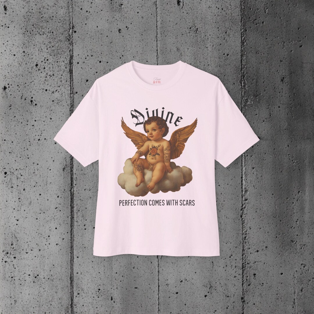 Cherub Tattoo Graphic T-shirt - Bold Angelic Art Design Celebrating ...