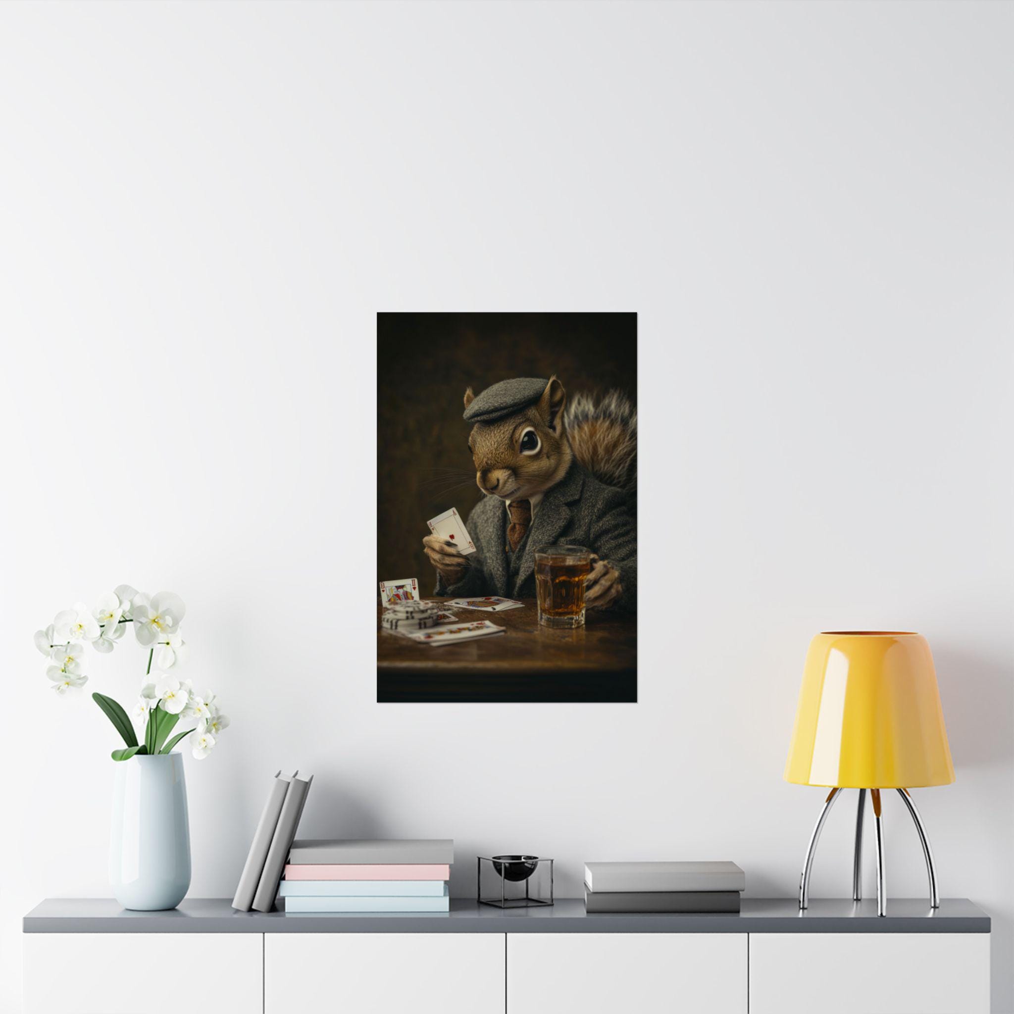Poker-playing Squirrel Art Print: Quirky Animal in Suit, Whiskey ...