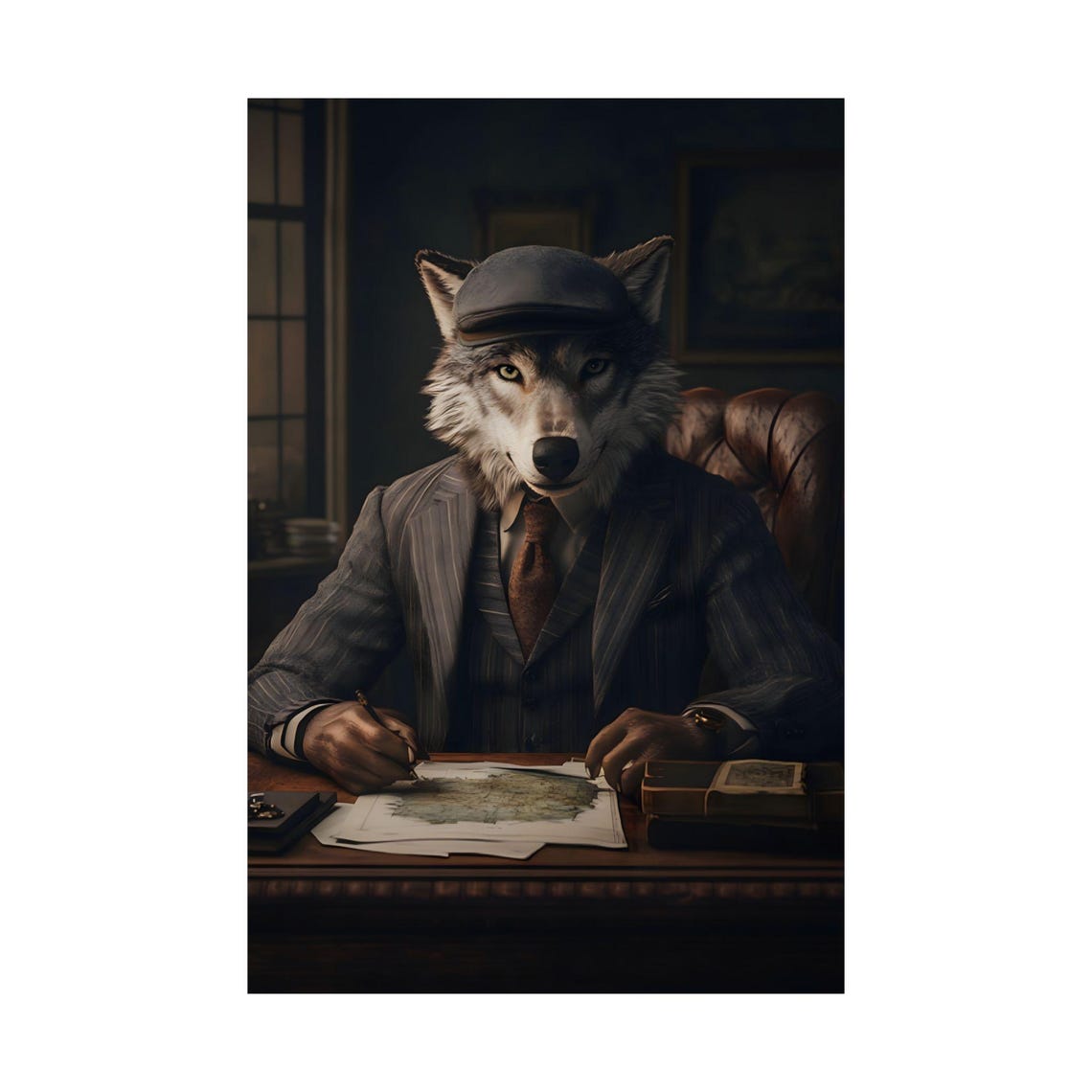 Vintage Wolf Office Decor Mafia Boss Wolf Art for Executive Spaces, Law ...