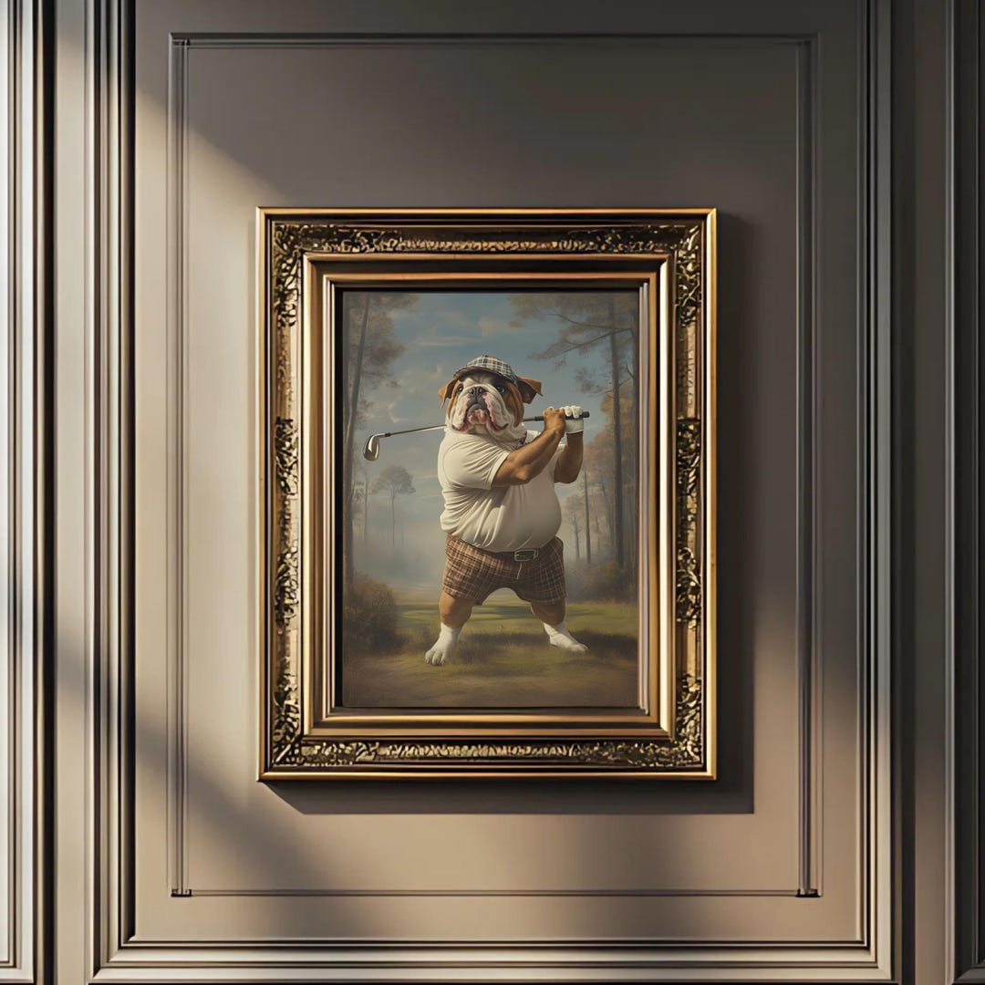 Funny Bulldog Golfer Poster – Vintage Style Dog Playing Golf Wall Art ...