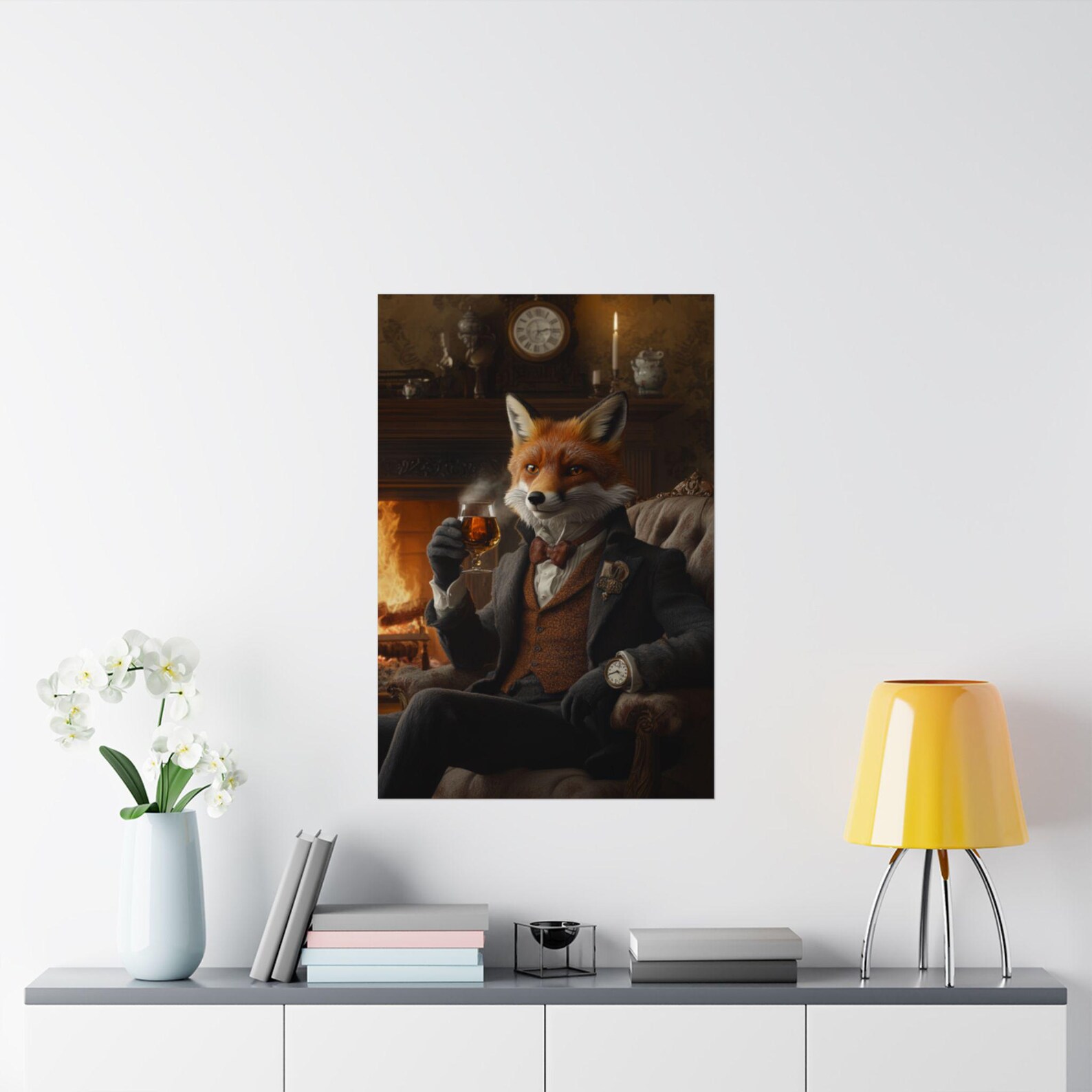 Sophisticated Fox Wall Art - Stylish Fox in Suit by Fireplace, Perfect ...