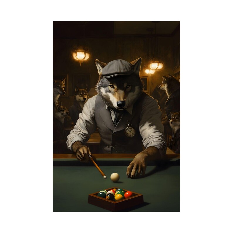 Vintage Wolf Billiards Poster: Anthropomorphic Animal Art, Bar Decor - Etsy