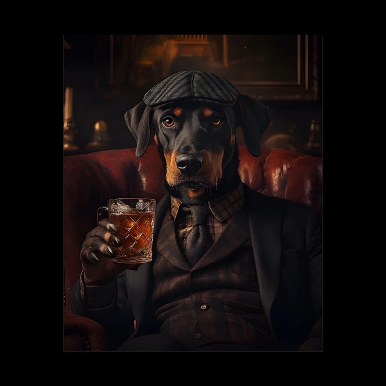 Sophisticated Doberman Wall Art - Classy Dog in Suit With Whiskey Glass ...