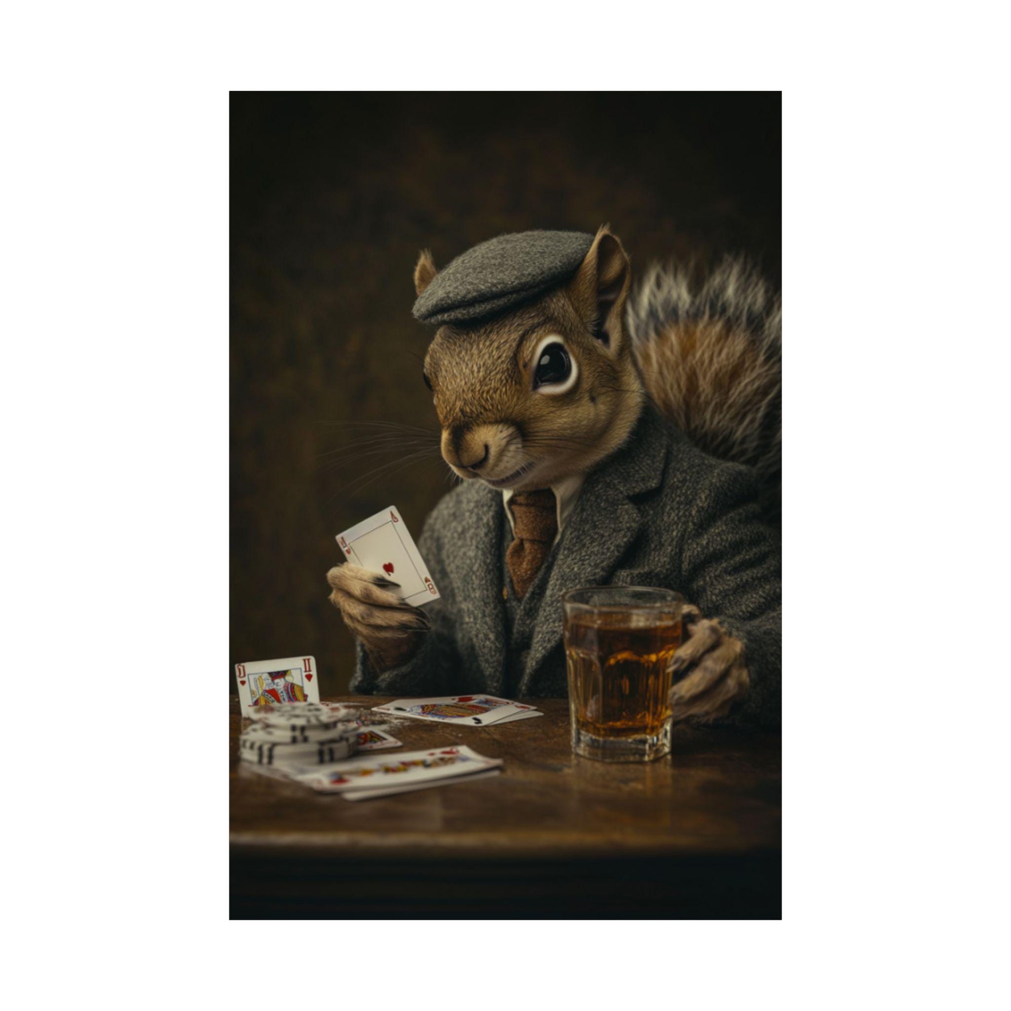Poker-playing Squirrel Art Print: Quirky Animal in Suit, Whiskey ...