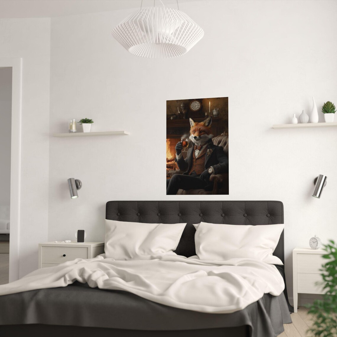 Sophisticated Fox Wall Art - Stylish Fox in Suit by Fireplace, Perfect ...