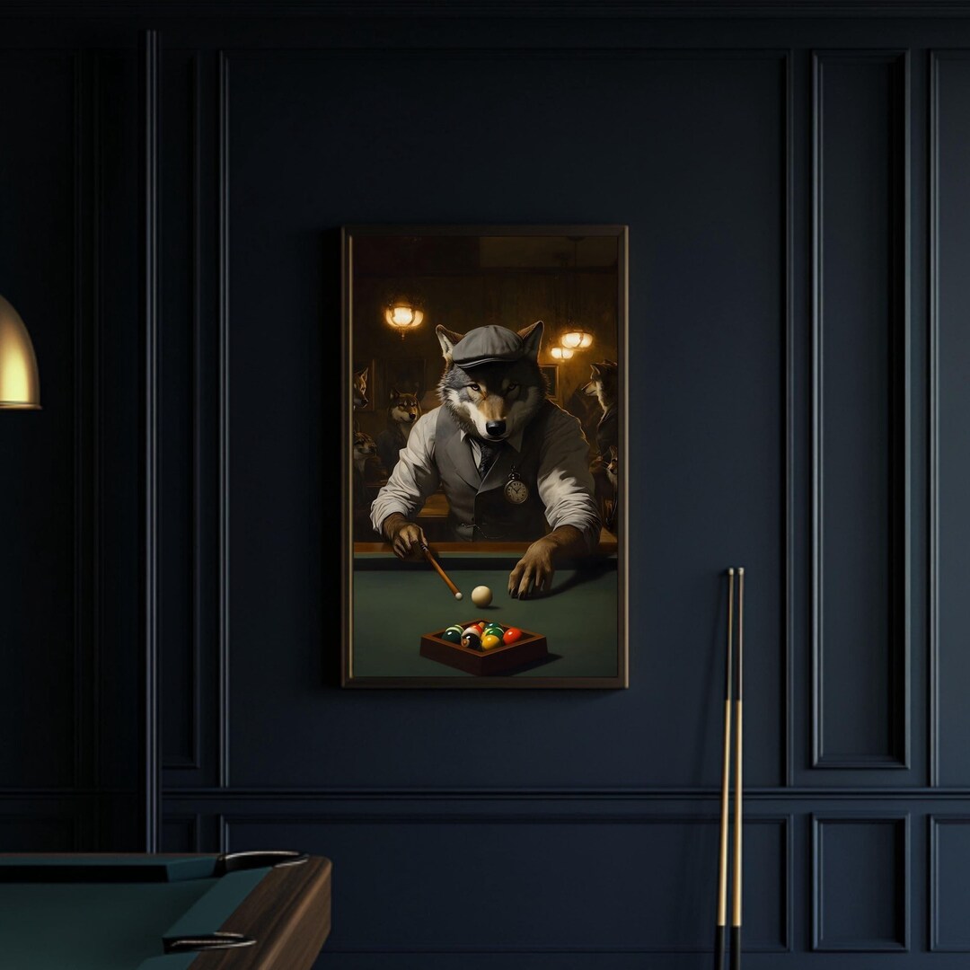 Vintage Billiards Wolf Poster - Anthropomorphic Animal Pool Hall Art ...