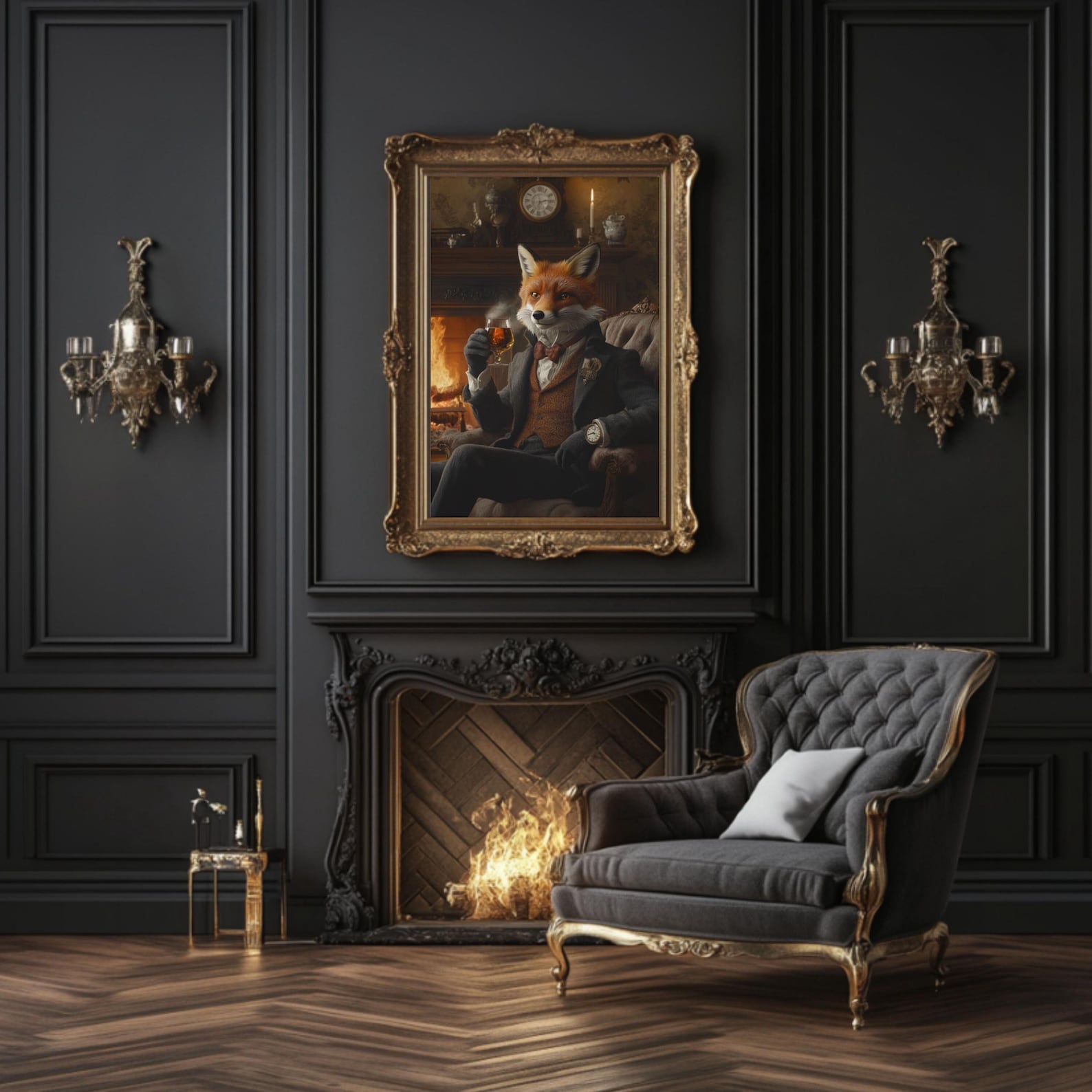Sophisticated Fox Wall Art - Stylish Fox in Suit by Fireplace, Perfect ...