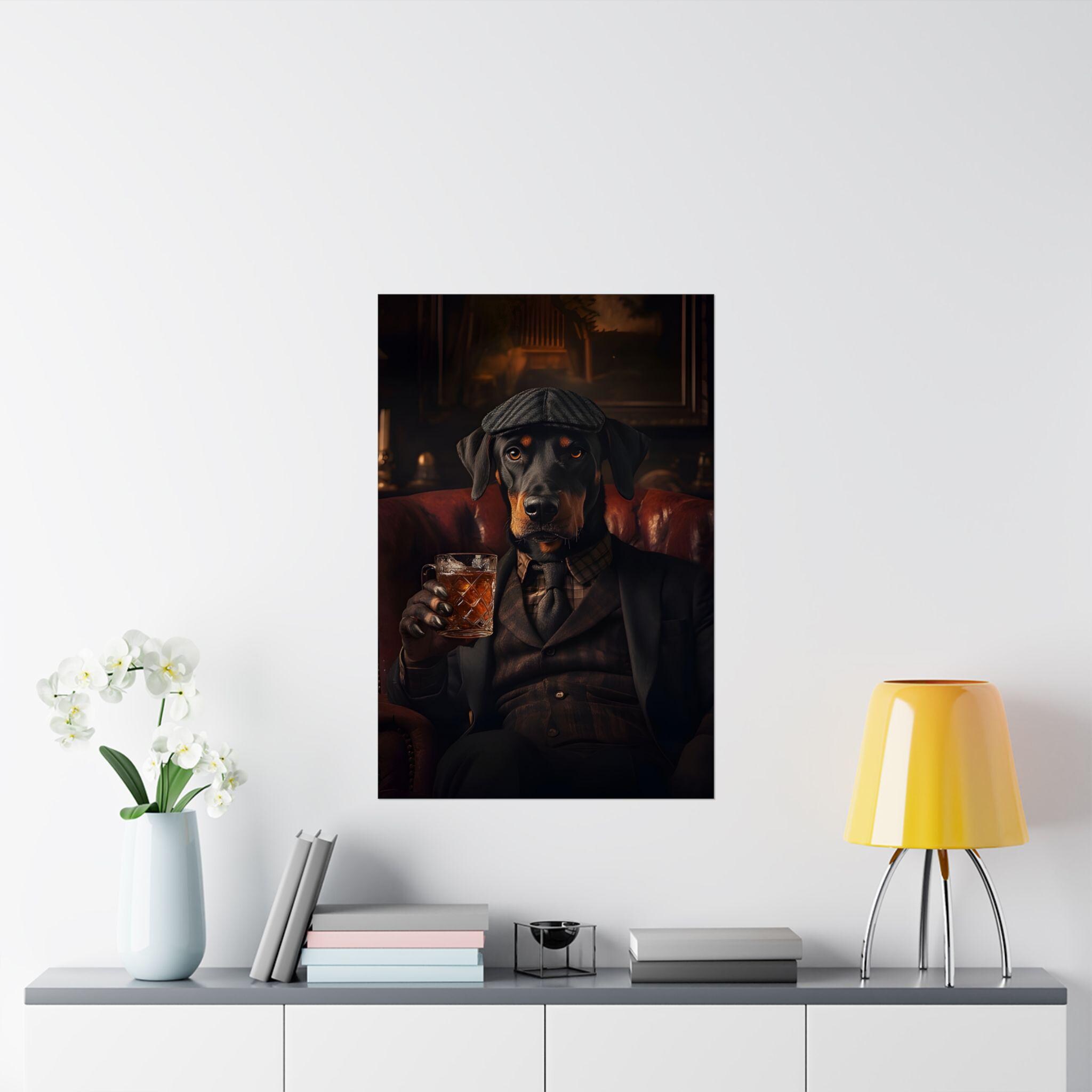 Sophisticated Doberman Wall Art - Classy Dog in Suit With Whiskey Glass ...