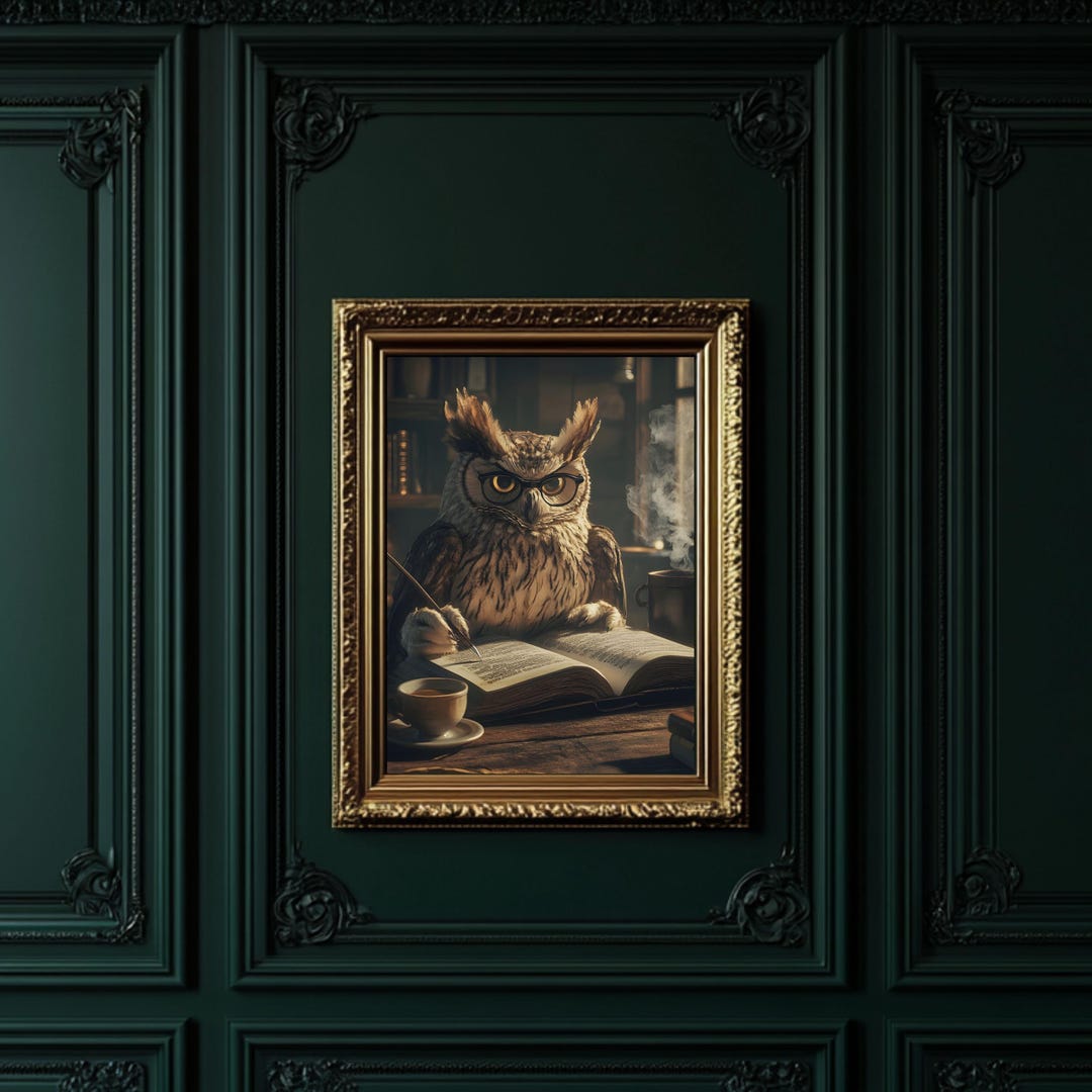 Vintage Owl Scholar Poster: Intellectual Library Wall Art - Etsy