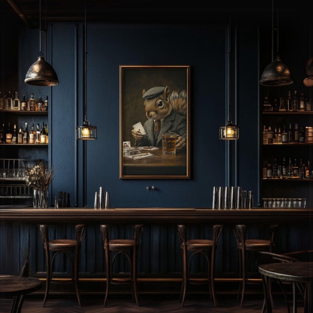 Poker-playing Squirrel Art Print: Quirky Animal in Suit, Whiskey ...