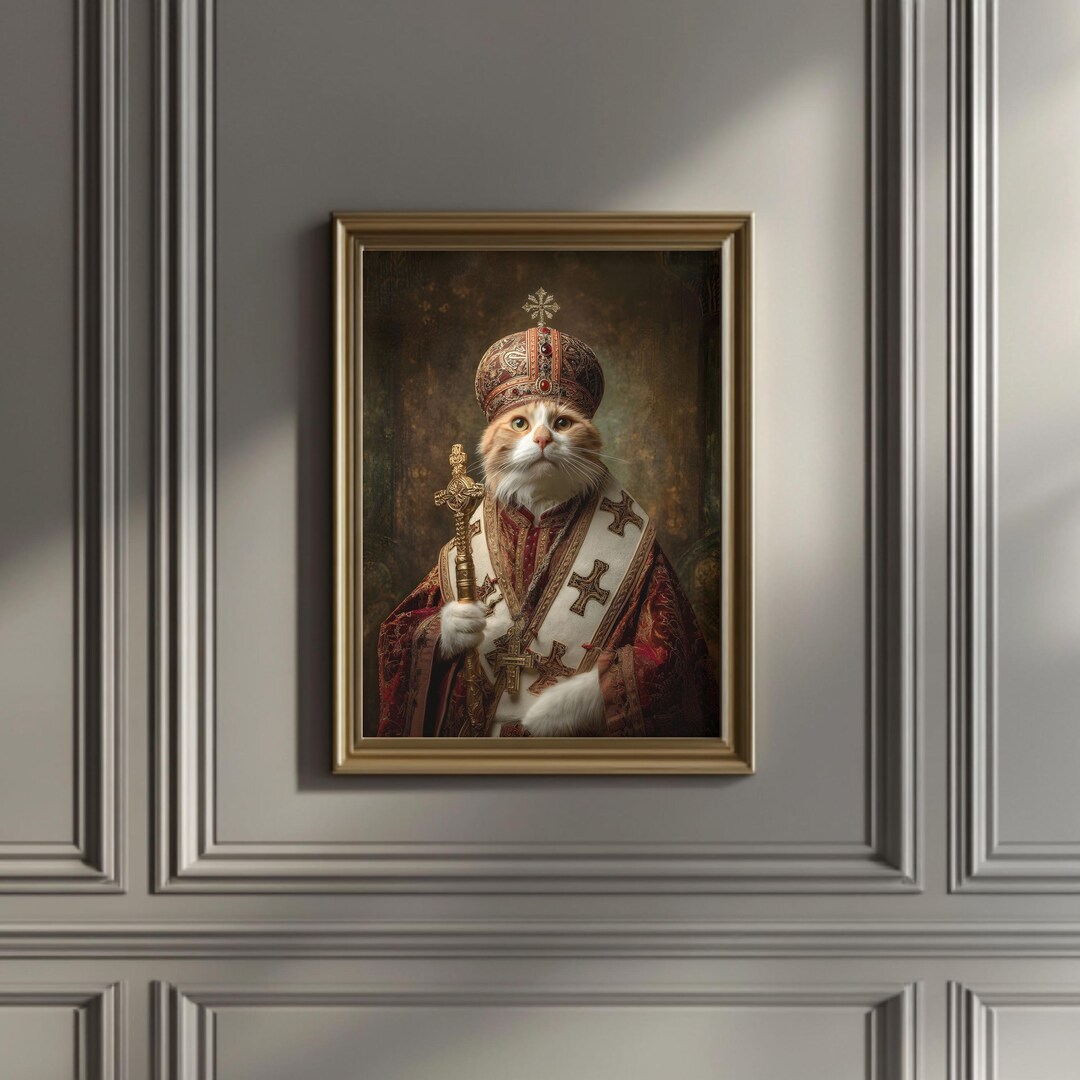 Renaissance Bishop Cat Portrait Poster – Funny Baroque Cat Wall Art ...