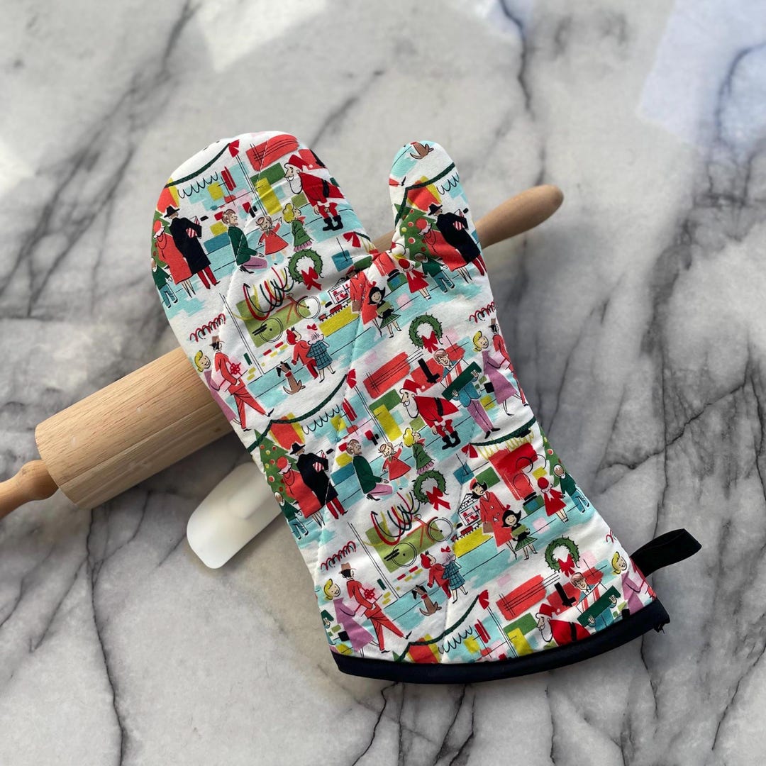 Retro Christmas Oven Mitt, Retro Holiday Oven Glove, Hot Pad, Santa ...