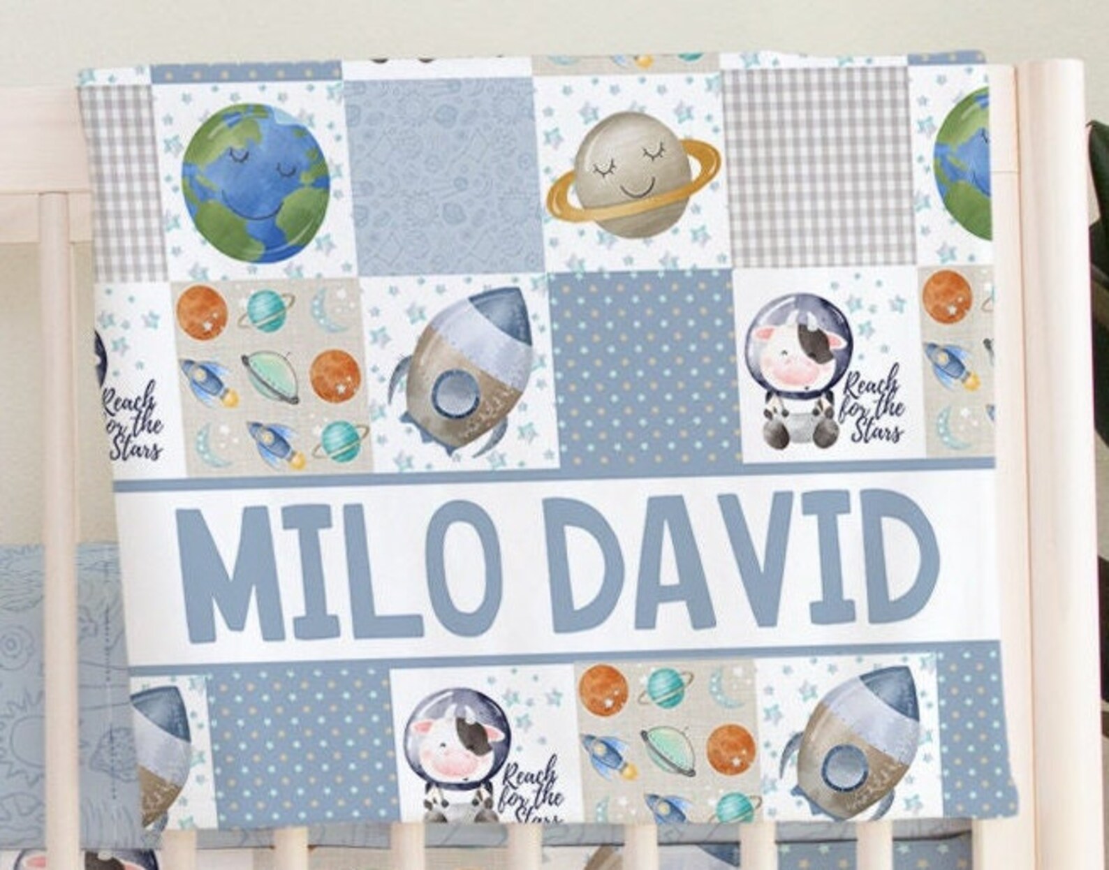 Outer Space Nursery Bedding, Personalized Baby Quilt, Astronaut Baby ...