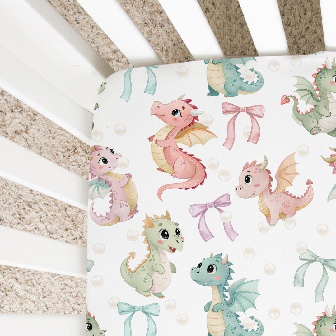 Coquette Dragon Crib Sheet, Dragon Nursery Decor, Bows Crib Bedding ...