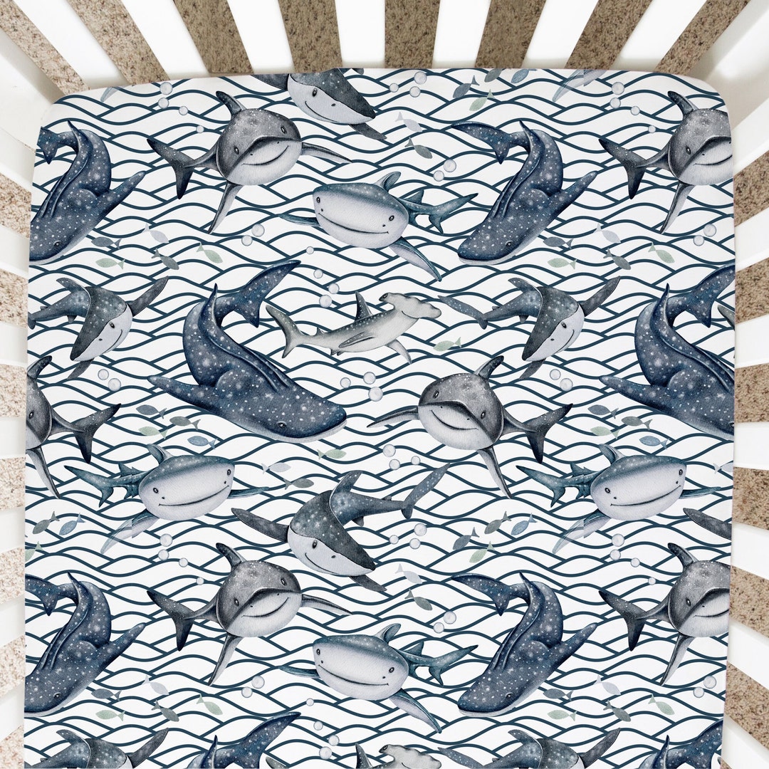 Shark Crib Bedding, Shark Crib Sheet, Ocean Nursery Decor, Mini Crib ...