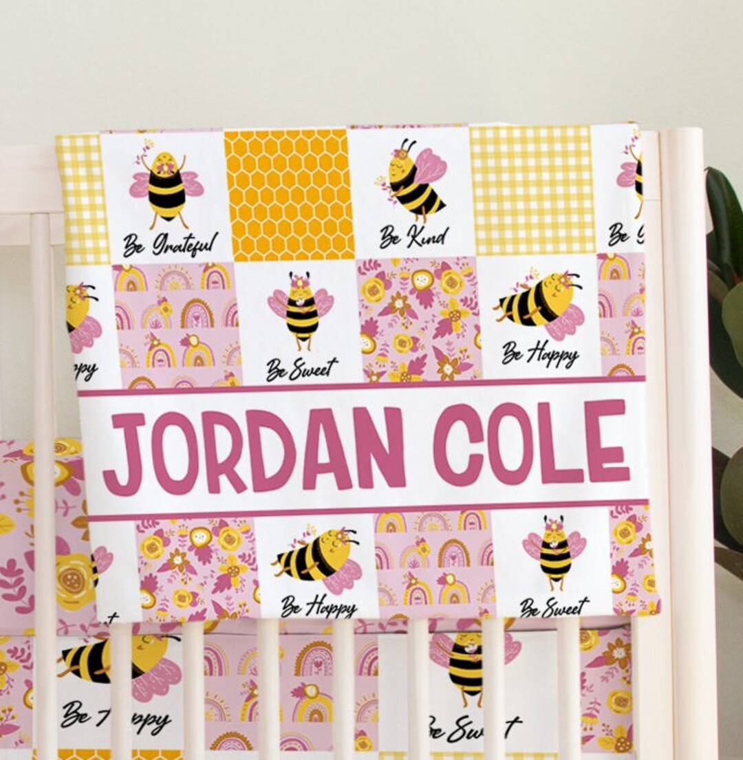 Bee Nursery Decor, Pink Crib Bedding Set, Bee Baby Blanket, Rainbow ...