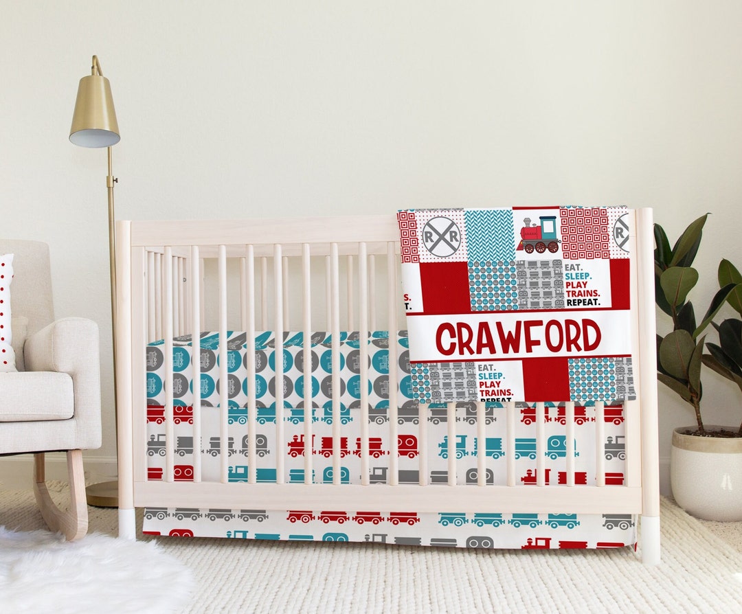 Train Crib Bedding, Train Nursery Decor, Train Baby Quilt Boy, Railroad ...