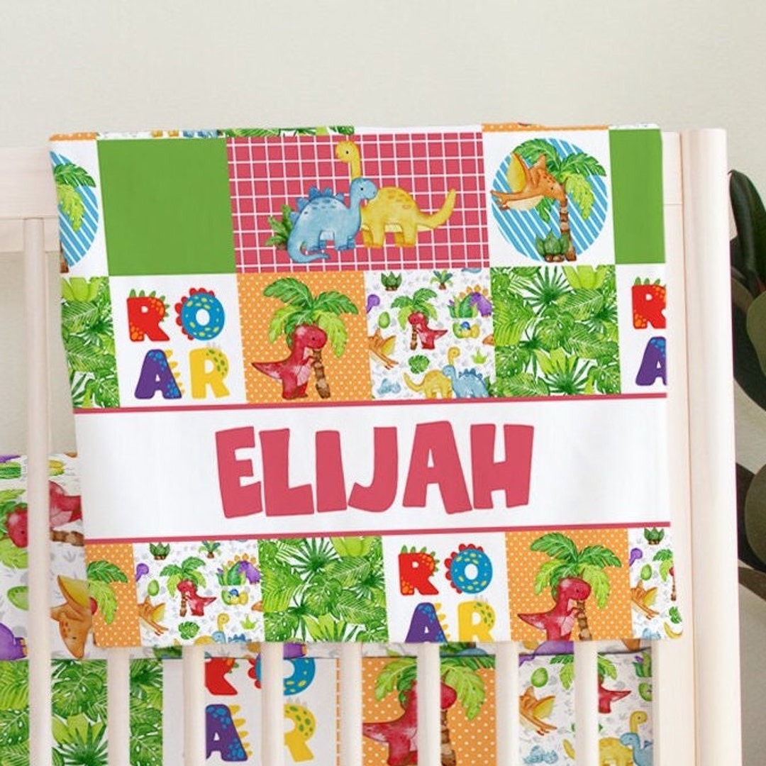 Dinosaur Crib Set, Dinosaur Crib Sheet, Dinosaur Bedding, Personalized ...