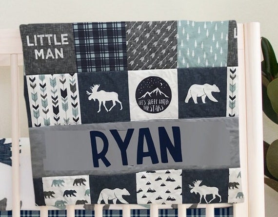 Woodland Crib Bedding Set Moose Crib Bedding Set Bear Crib - Etsy
