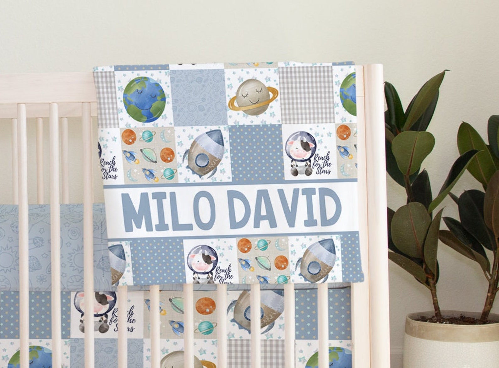 Outer Space Nursery Bedding, Personalized Baby Quilt, Astronaut Baby ...