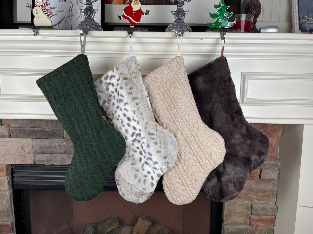 Neutral Christmas Stockings, Faux Fur Stockings, Rustic Christmas ...