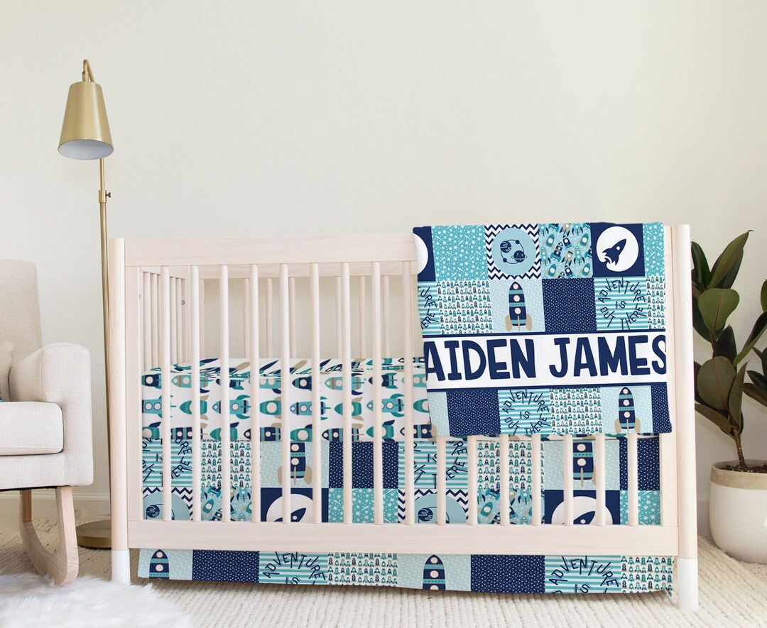 Rocket Nursery, Outer Space Nursery Bedding, Personalized Baby Quilt ...