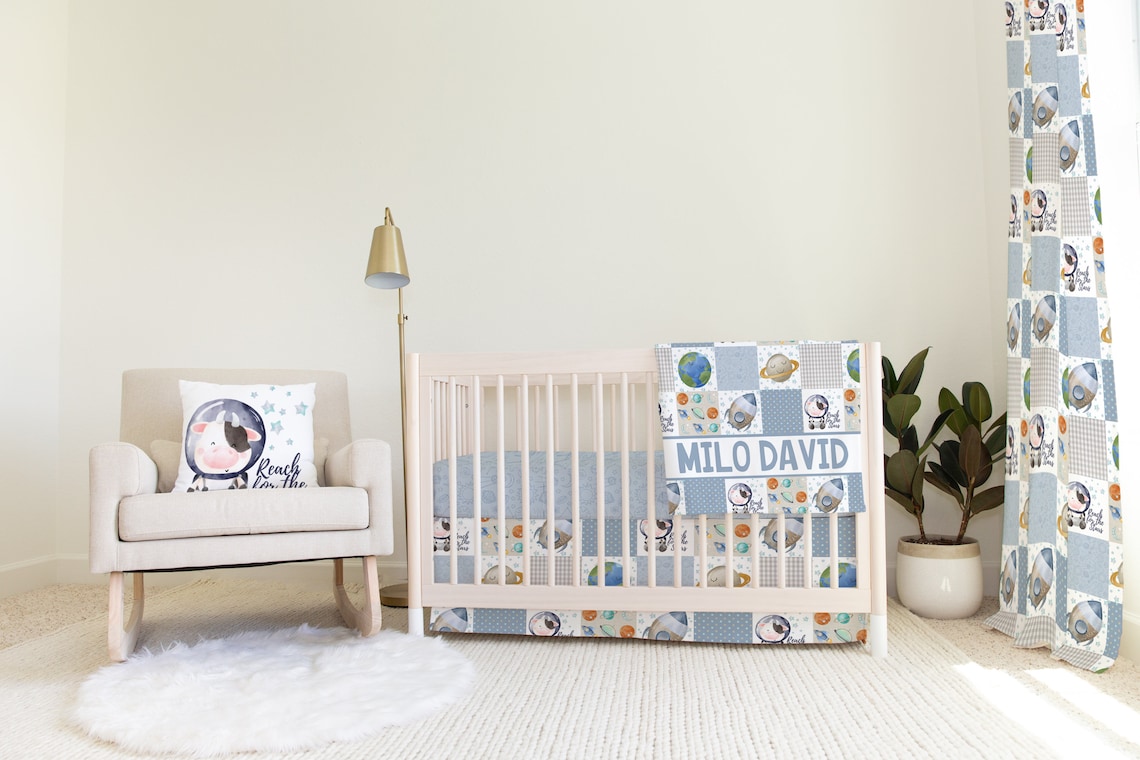 Outer Space Nursery Bedding, Personalized Baby Quilt, Astronaut Baby ...