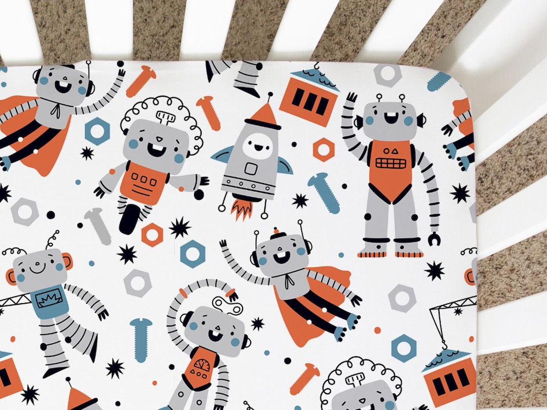Robot Crib Sheet, Science Fiction Nursery, Sci Fi Baby Shower Gift ...
