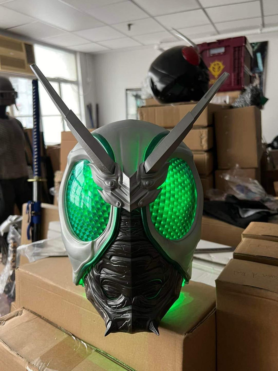 3d Print LED Masked Kamen Rider Shadow Moon Black Sun Version Helmet ...