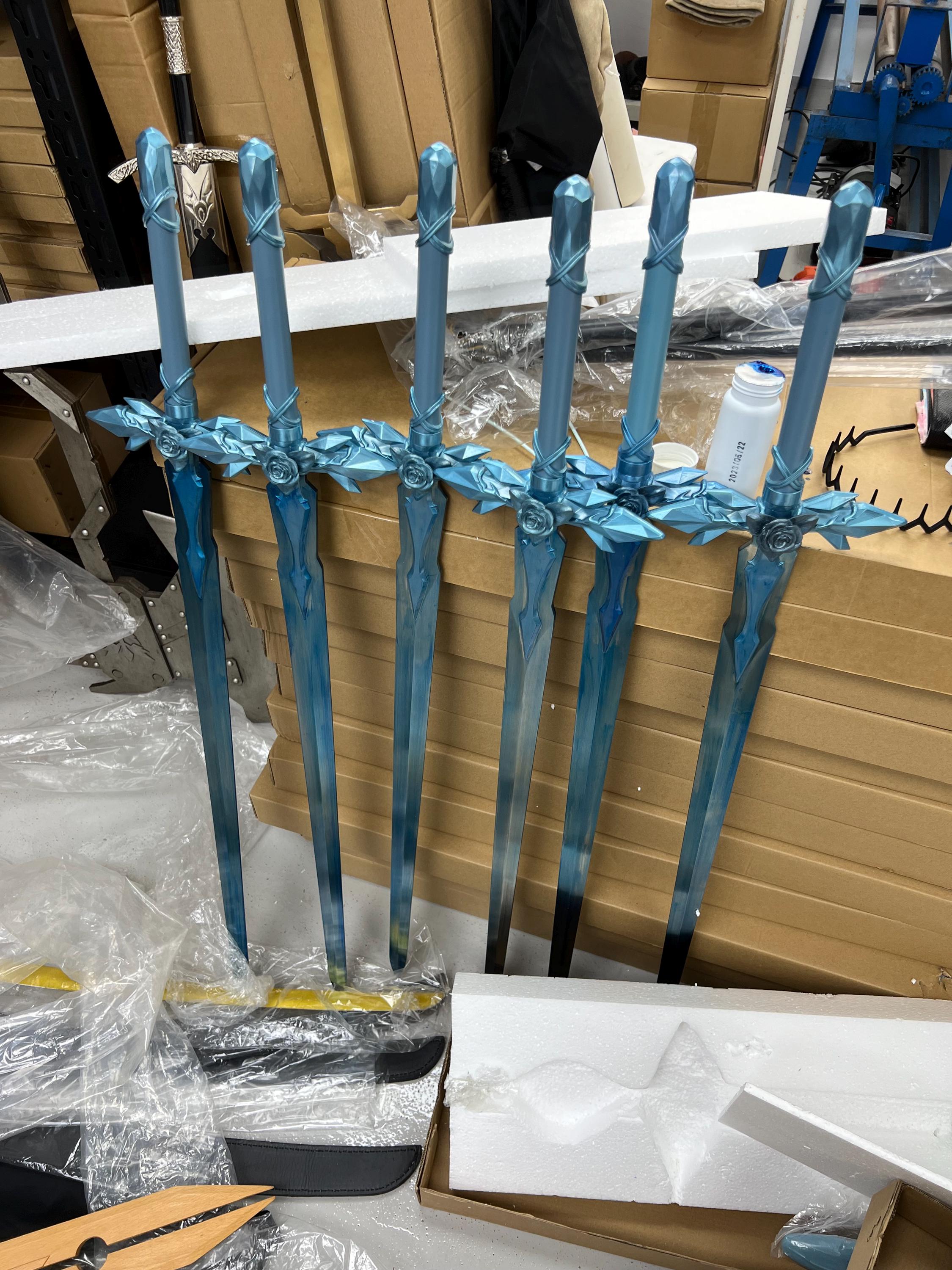 SAO Blue Rose Blood Rose Gold Fragrant Olive Steel Sword Cosplay Metal ...