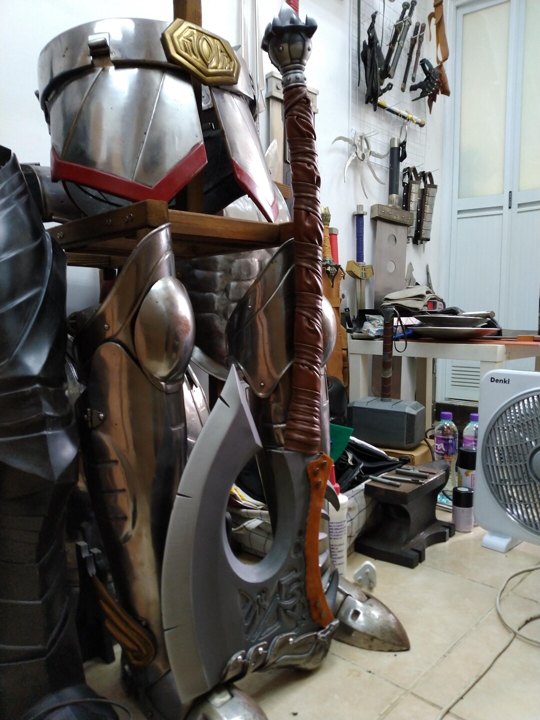 Warcraft Metal Steel Gorehowl Axe Gold Lion Shield Sword Blade Cosplay ...