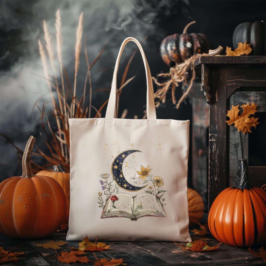 Celestial Tote Bag – Moon Canvas Bag, Moon Tote, Boho Inspired Tote ...