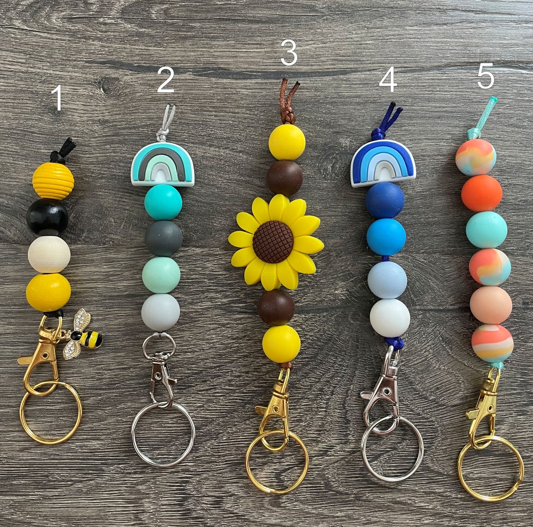 Bee Keyring Rainbow Keyring Sunflower Keyring Mickey Keyring Minnie Keyring Beaded Keyring ...