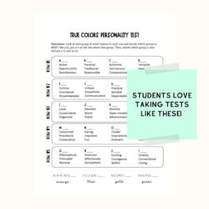 True Colors Personality Test Instant Download Graphic Art Teacher Class ...