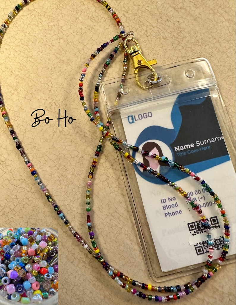 Boho Seed Bead Beaded Lanyard Badge Id Card Lanyard - Etsy