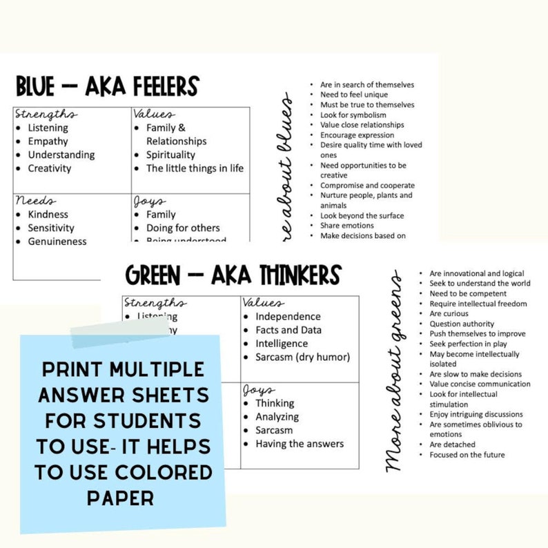 True Colors Personality Test Instant Download Graphic Art Teacher Class ...