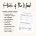 Article of the Week Worksheet for ANY Article Instant Download Graphic ...