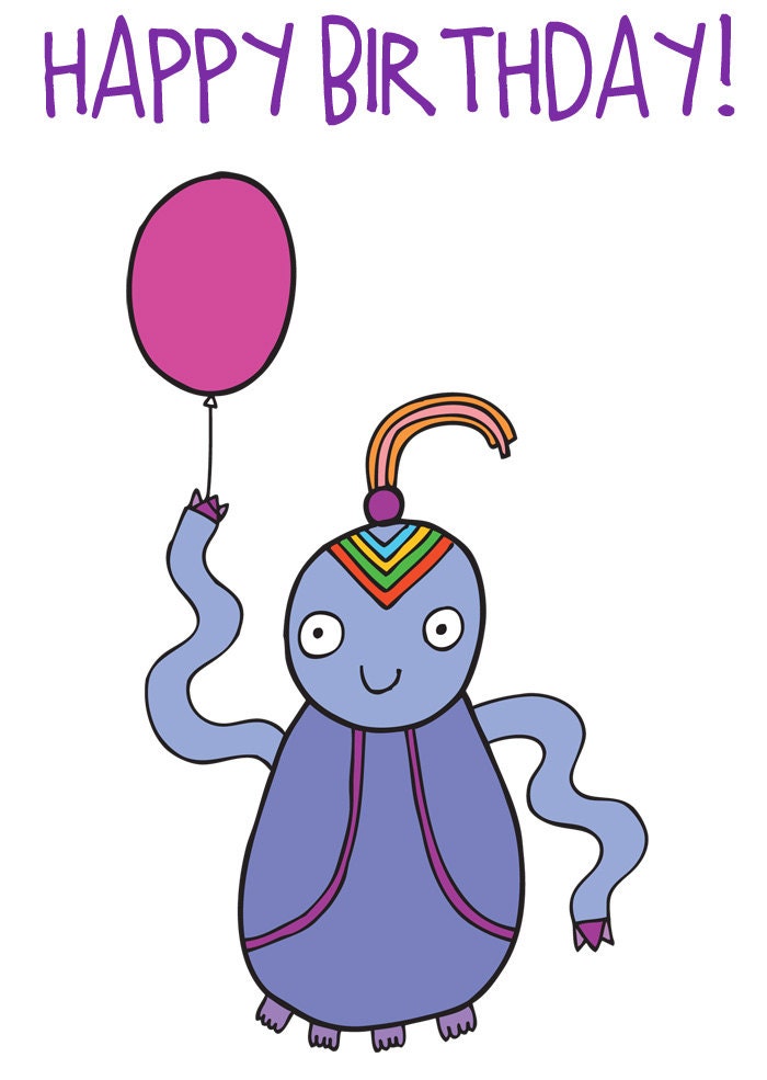 Alien Birthday Card Purple Alien | Etsy